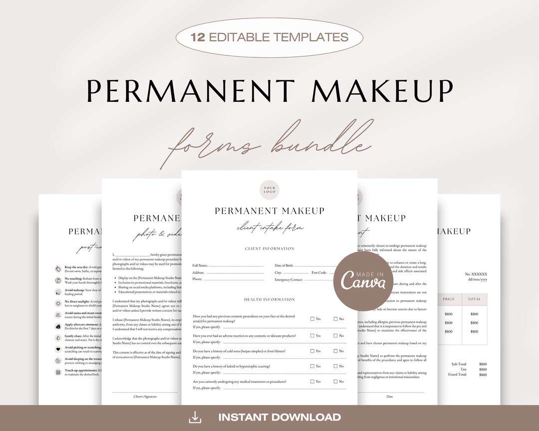Permanent Makeup Forms Bundle, Printable PMU Consultation Forms, PMU ...