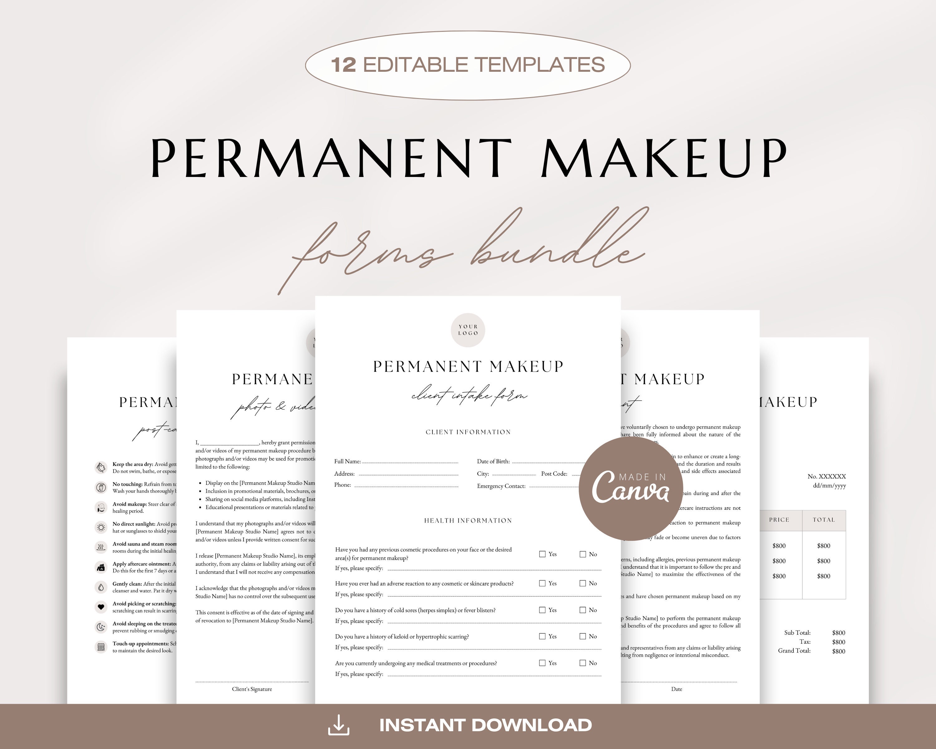 Permanent Makeup Forms Bundle, Printable PMU Consultation Forms, PMU ...