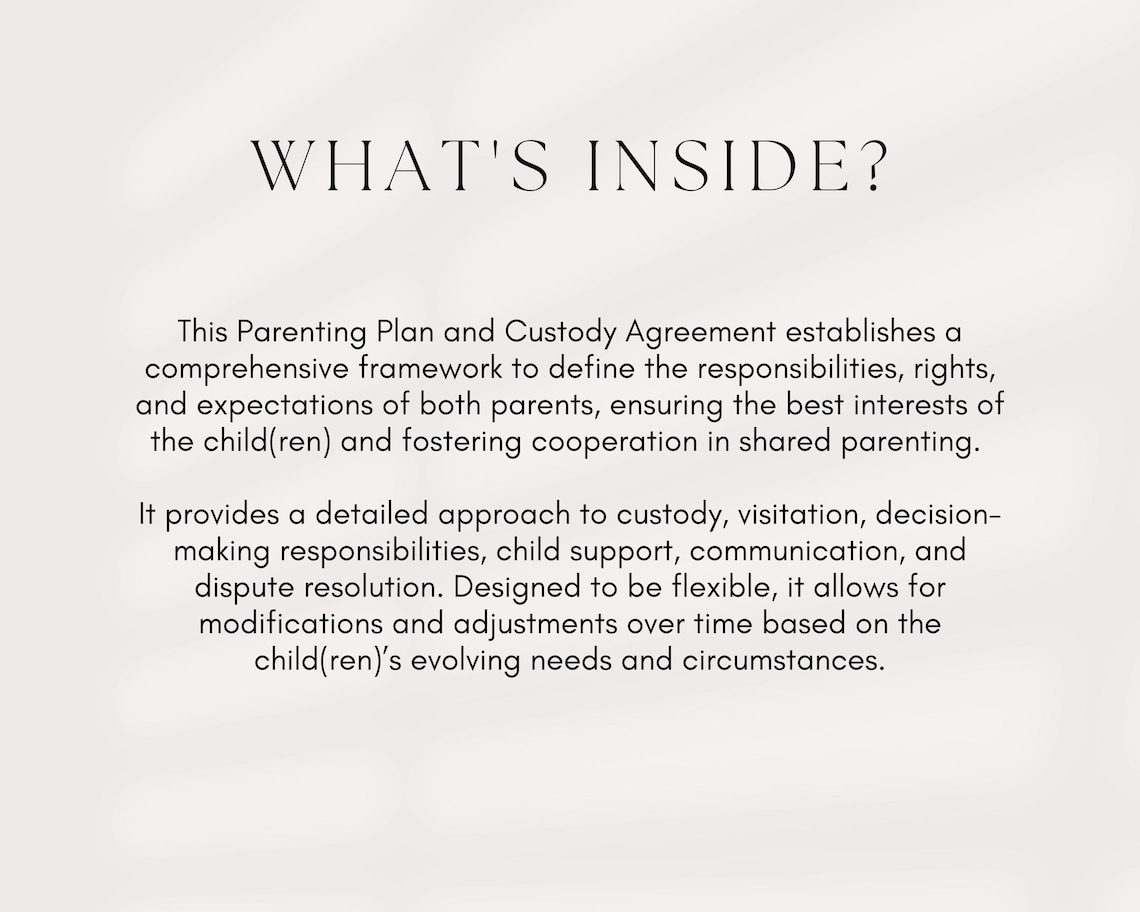 Parenting Plan Agreement, Editable Child Custody Agreement, Shared ...
