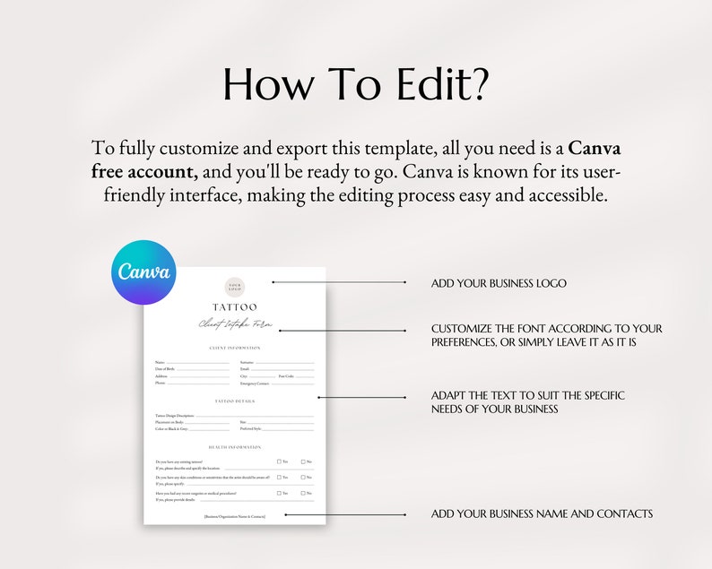 Tattoo Artist Forms Bundle, Tattoo Consultation Forms, Client Intake ...