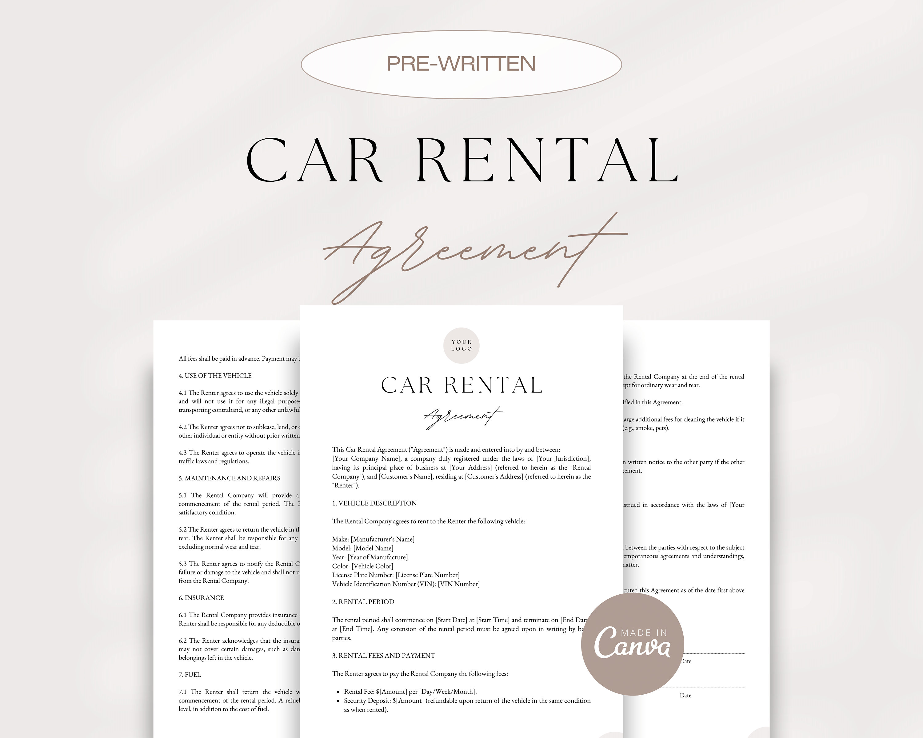 Car Rental Agreement, Vehicle Rental Agreement, Car Lease Agreement ...