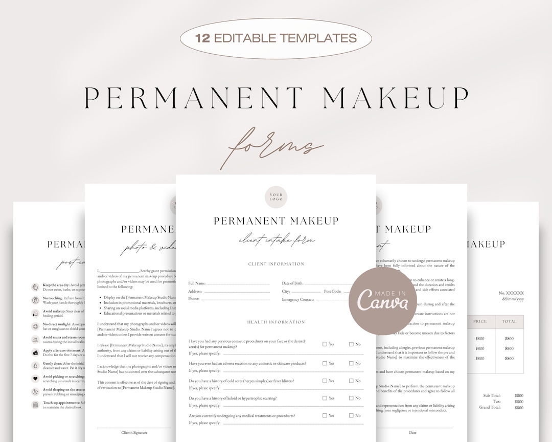Permanent Makeup Forms Bundle, Printable PMU Consultation Forms, PMU ...