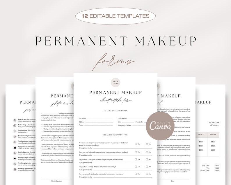 Permanent Makeup Forms Bundle, Printable PMU Consultation Forms, PMU ...