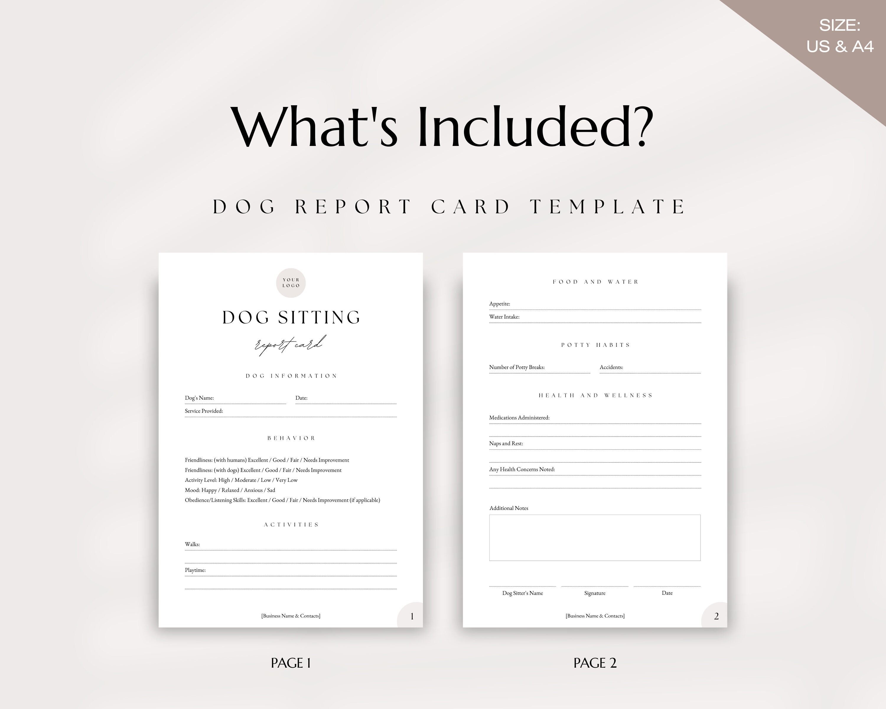 Dog Report Card, Pet Report Card Template, Editable Pet Daycare Forms ...
