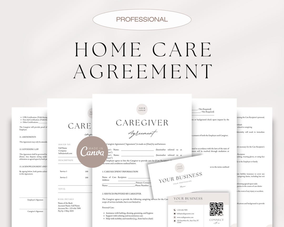 Home Care Agreement, Caregiver Employment Contract, Caregiver Agreement, Personal Care Agreement ...