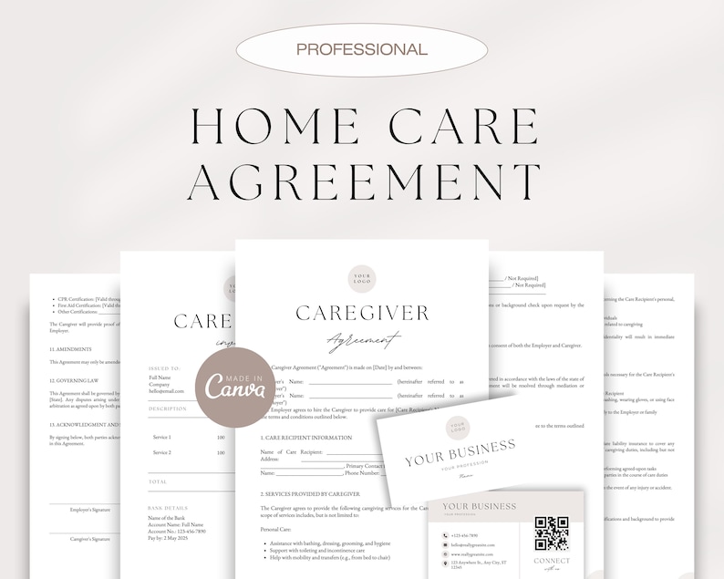Home Care Agreement, Caregiver Employment Contract, Caregiver Agreement, Personal Care Agreement ...