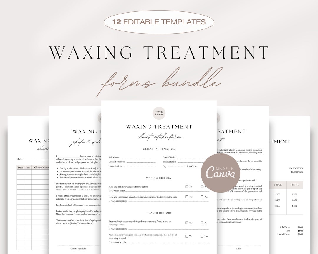 Editable Waxing Treatment Forms Bundle, Waxing Consultation Forms ...