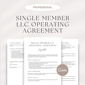 Single Member LLC Operating Agreement Template: Editable Canva Document ...