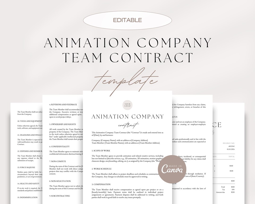 Animation Company Team Contract Template: Editable Canva Design - Etsy