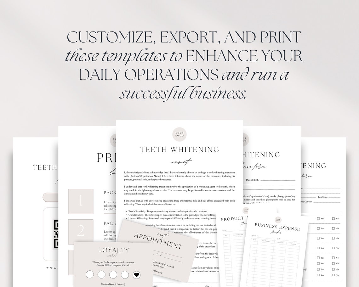 Teeth Whitening Forms Bundle, Editable Dental Business Forms, Teeth ...