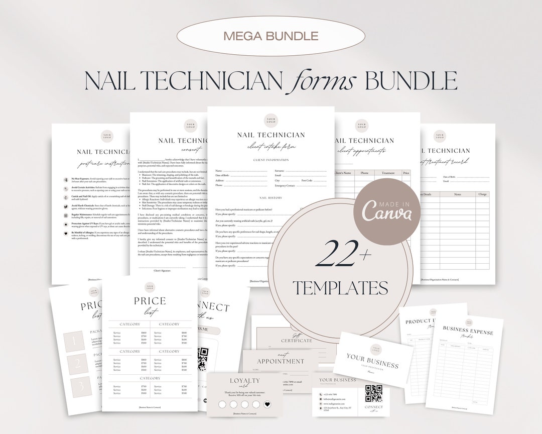 Nail Technician Forms Bundle, Nail Tech Consultation Forms, Nail Client ...