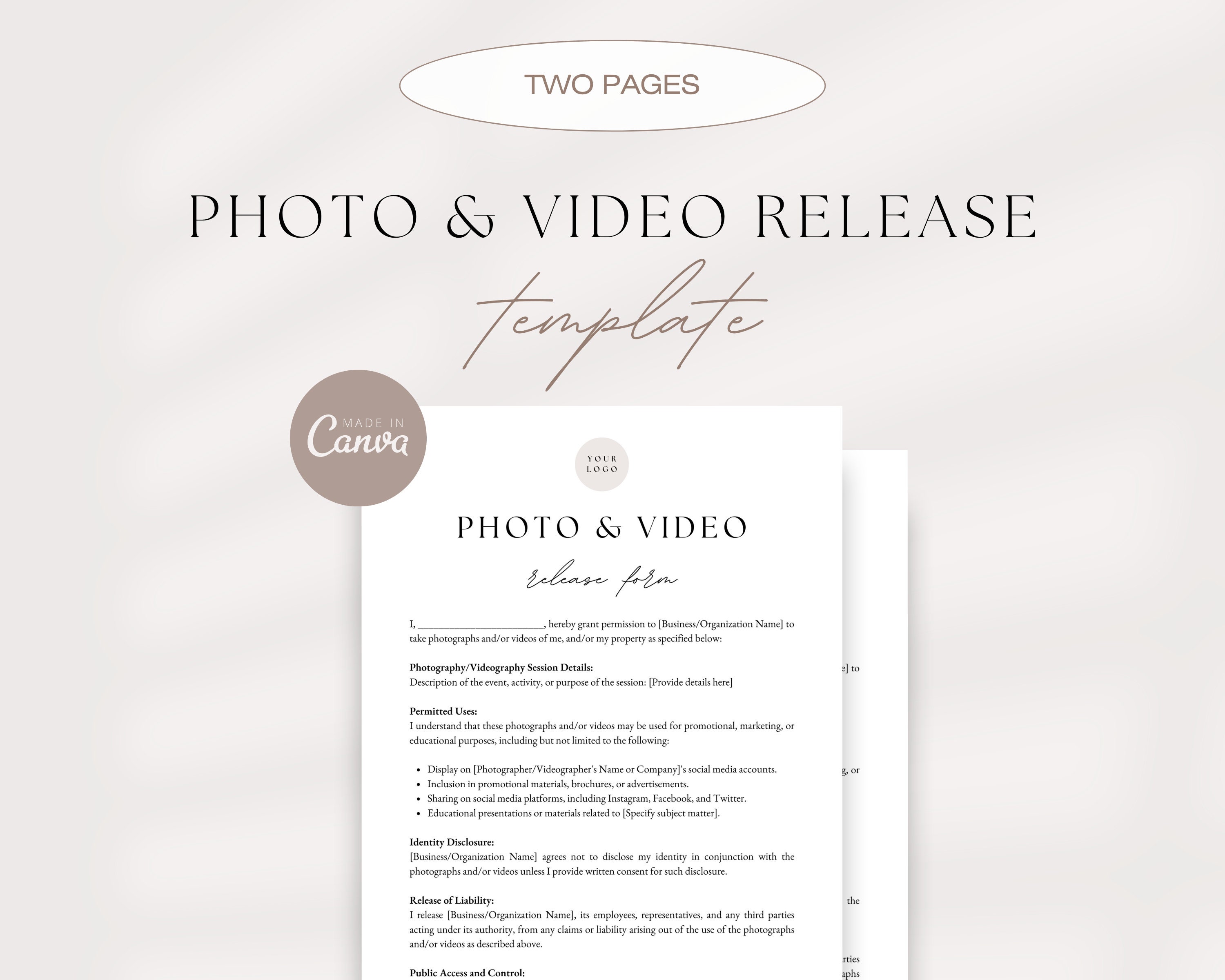 Editable Photo and Video Release Form, General Photo Release Form ...