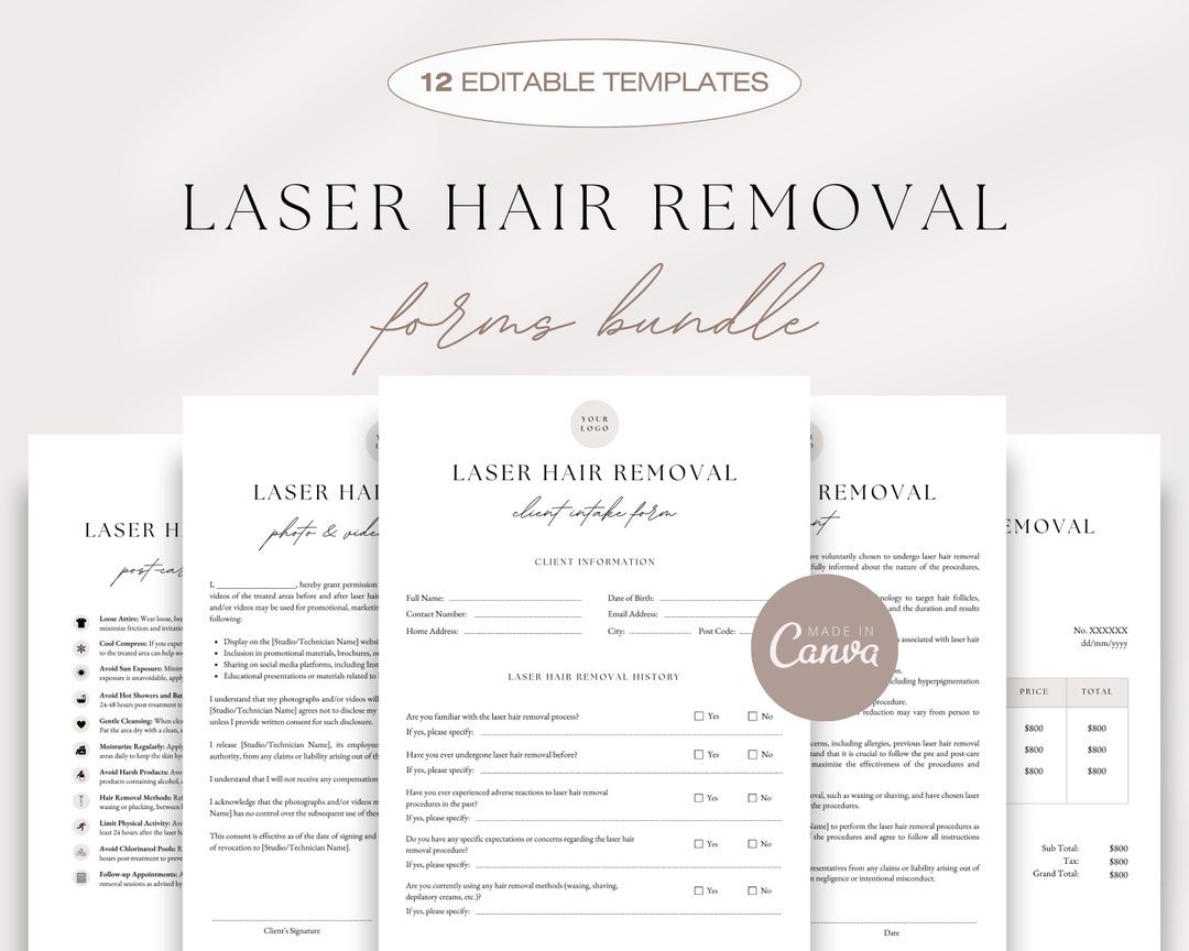 Professional Laser Hair Removal Forms Bundle, Laser Hair Removal ...