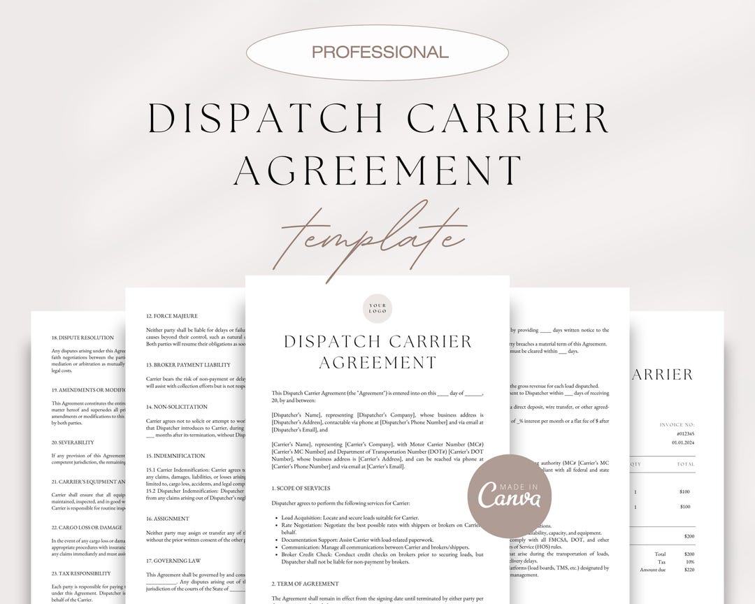 Professional Dispatch Carrier Agreement, Dispatch Service Agreement ...