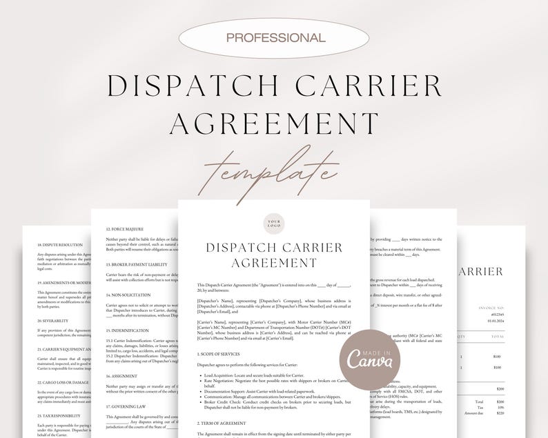 Professional Dispatch Carrier Agreement, Dispatch Service Agreement ...