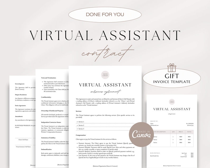 Editable Virtual Assistant Contract, Virtual Assistant Services ...
