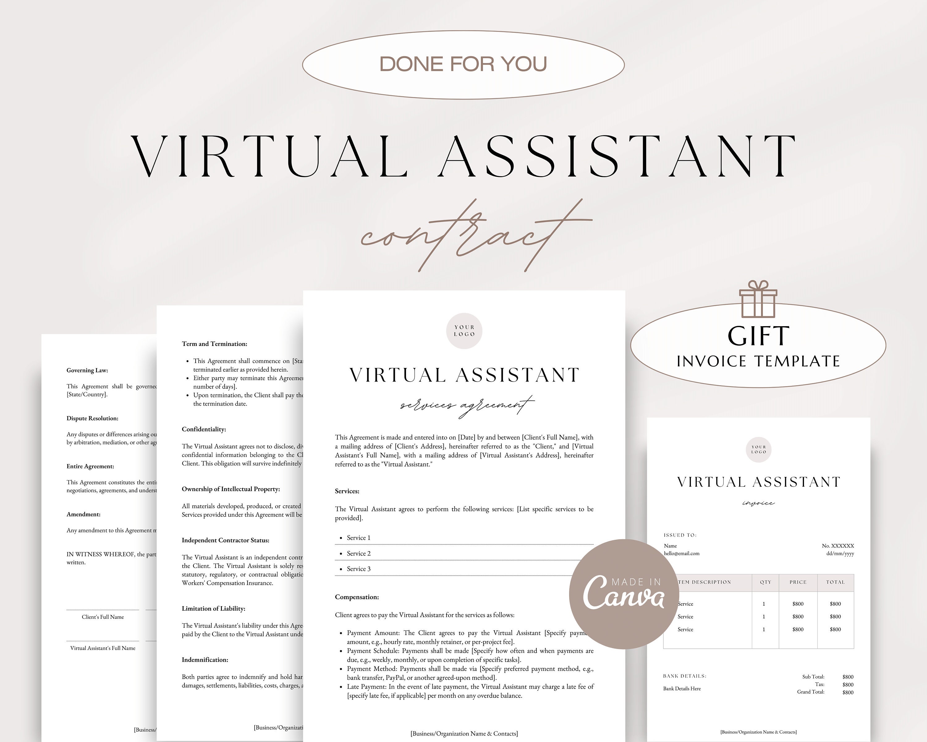 Editable Virtual Assistant Contract, Virtual Assistant Services ...