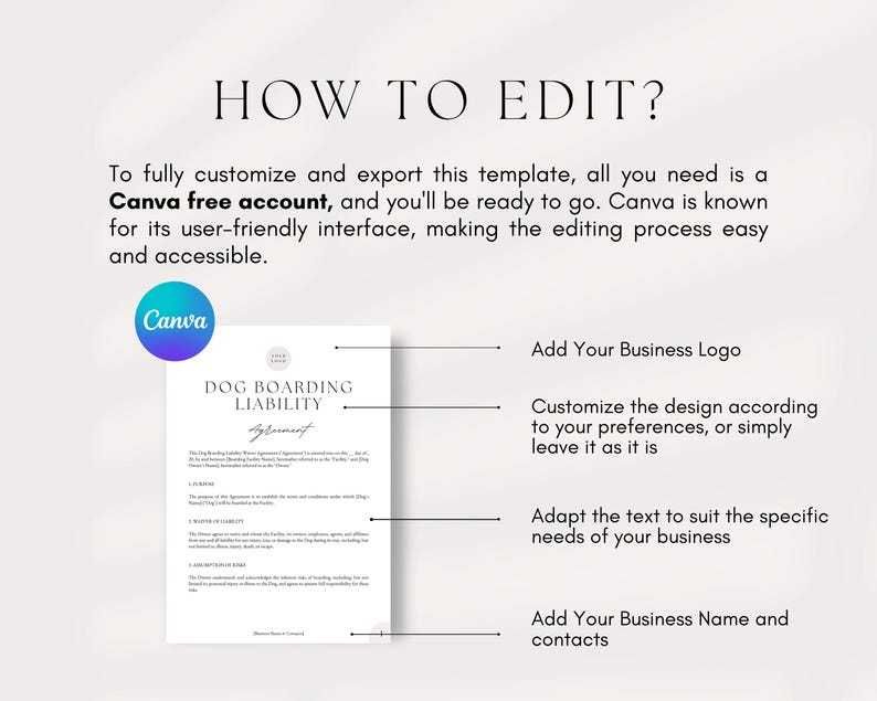 Dog Boarding Liability Waiver Agreement Template (Canva) - Etsy Portugal