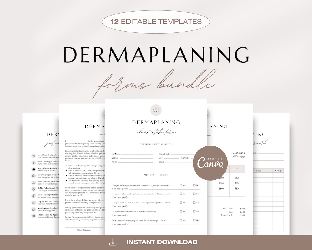 Dermaplaning Forms Bundle, Dermaplaning Consultation Forms, Editable ...