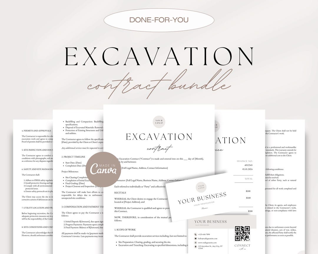 Excavation Contract Bundle, Excavation Services Agreement, Excavation ...