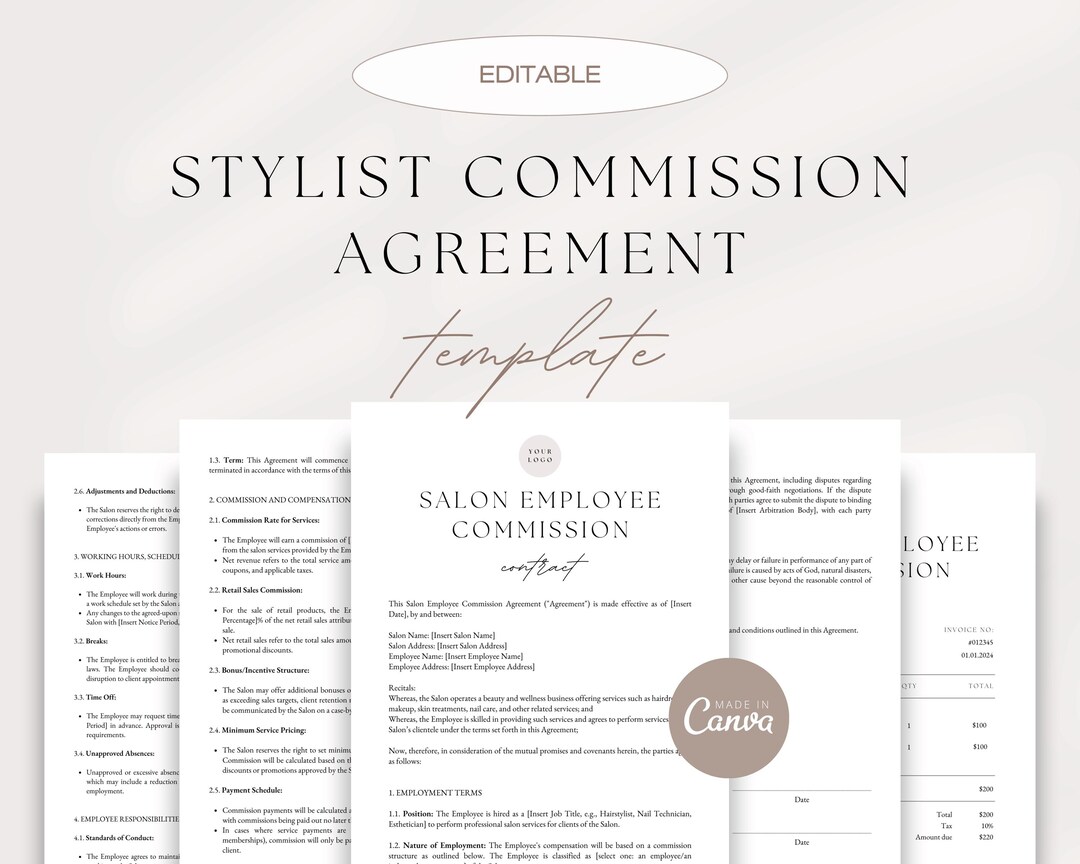 Stylist Commission Agreement Template, Salon Employee Commission ...