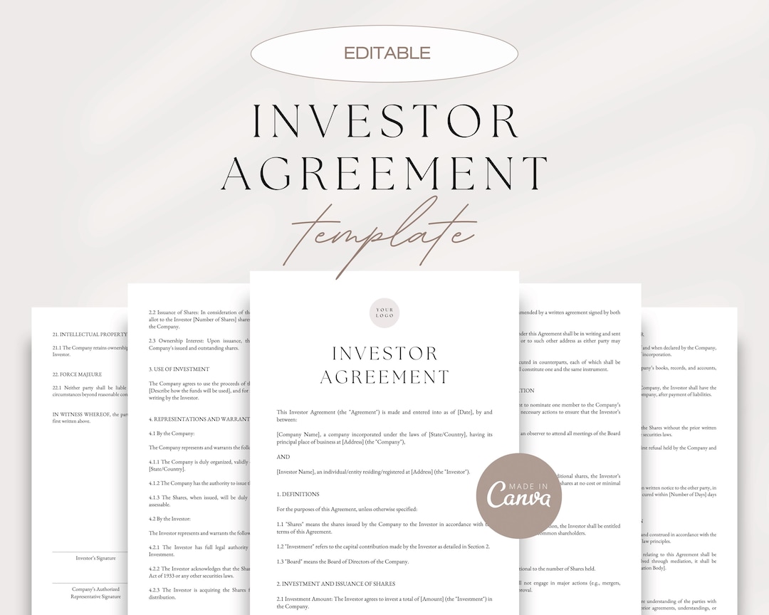 Investor Agreement Template, Editable Equity Investment Agreement ...