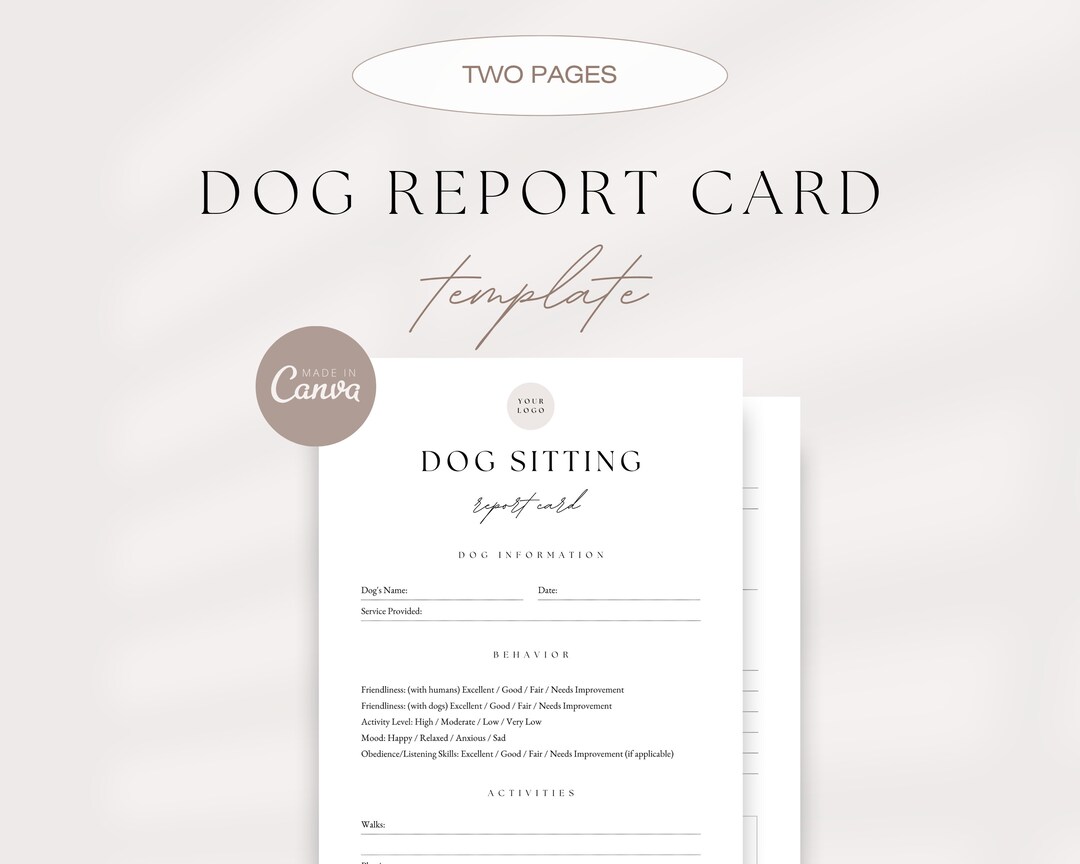 Dog Report Card, Pet Report Card Template, Editable Pet Daycare Forms ...