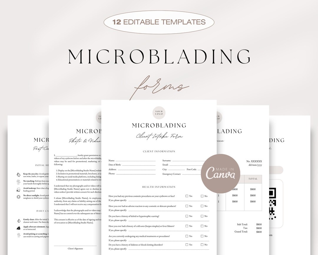 Editable Microblading Forms Bundle, Professional Permanent Make-up ...