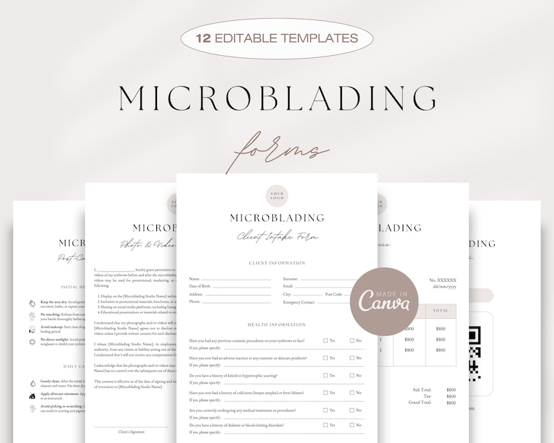 Editable Microblading Forms Bundle, Professional Permanent Make-up ...