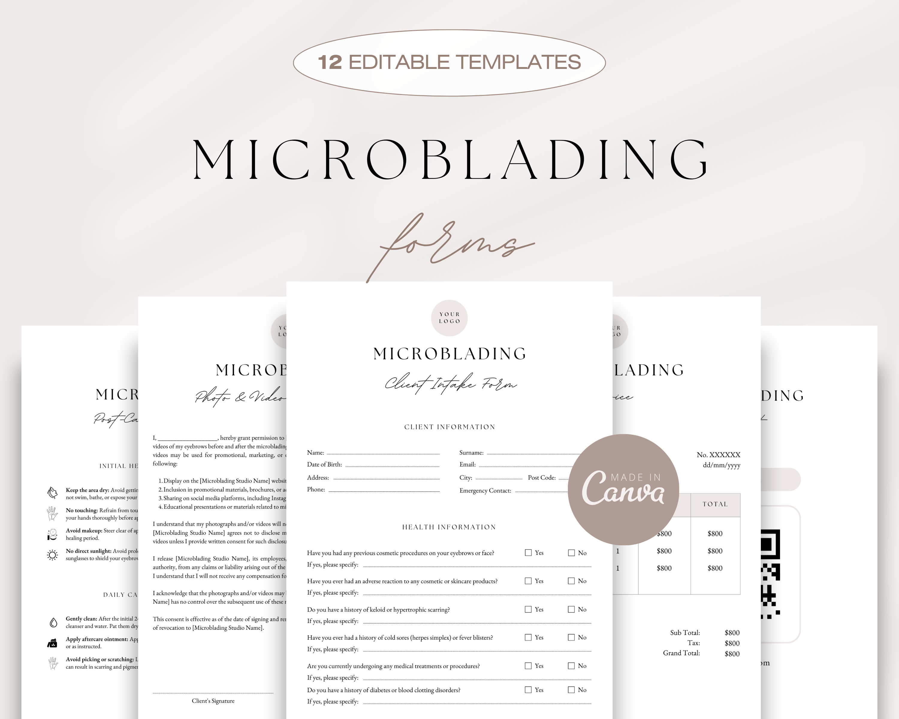 Editable Microblading Forms Bundle, Professional Permanent Make-up Forms, Microblading ...