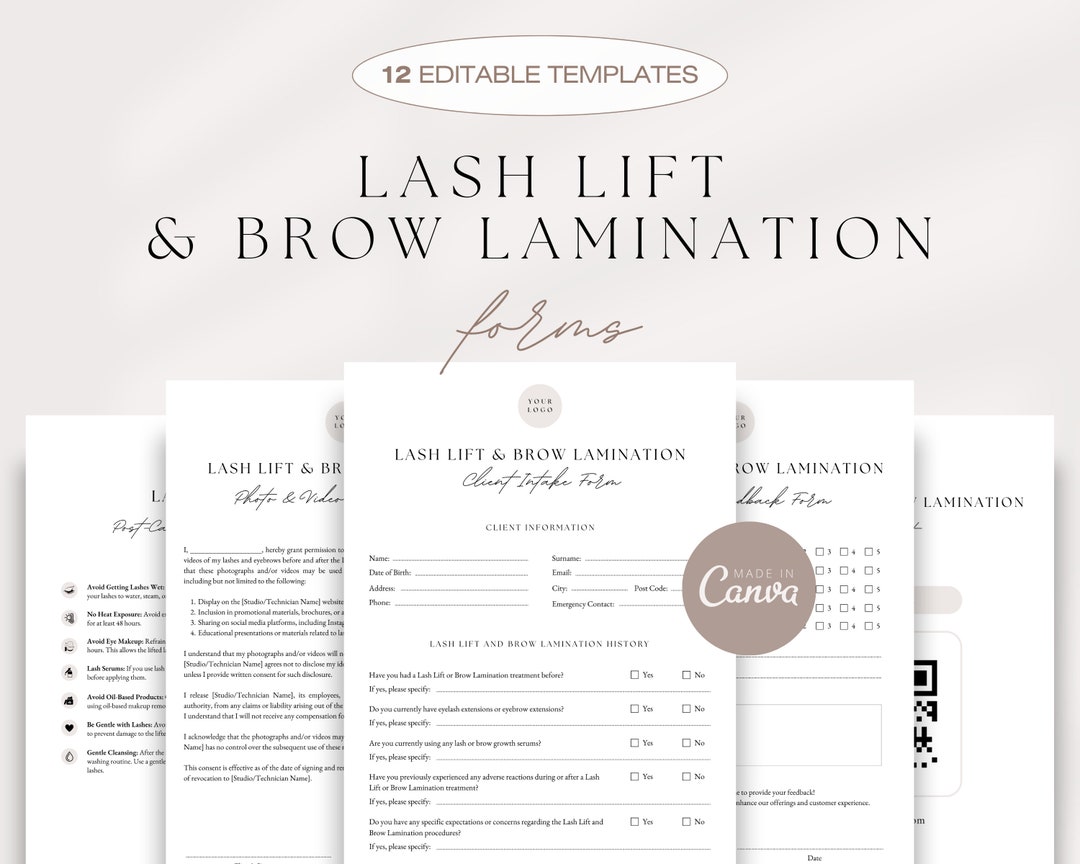 Lash Lift & Brow Lamination Forms Bundle: Editable Templates (canva) - Etsy