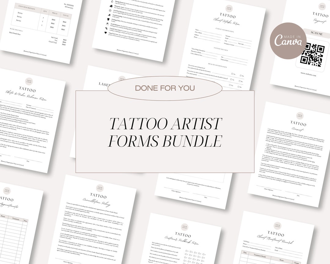 Tattoo Artist Forms Bundle, Tattoo Consultation Forms, Client Intake ...