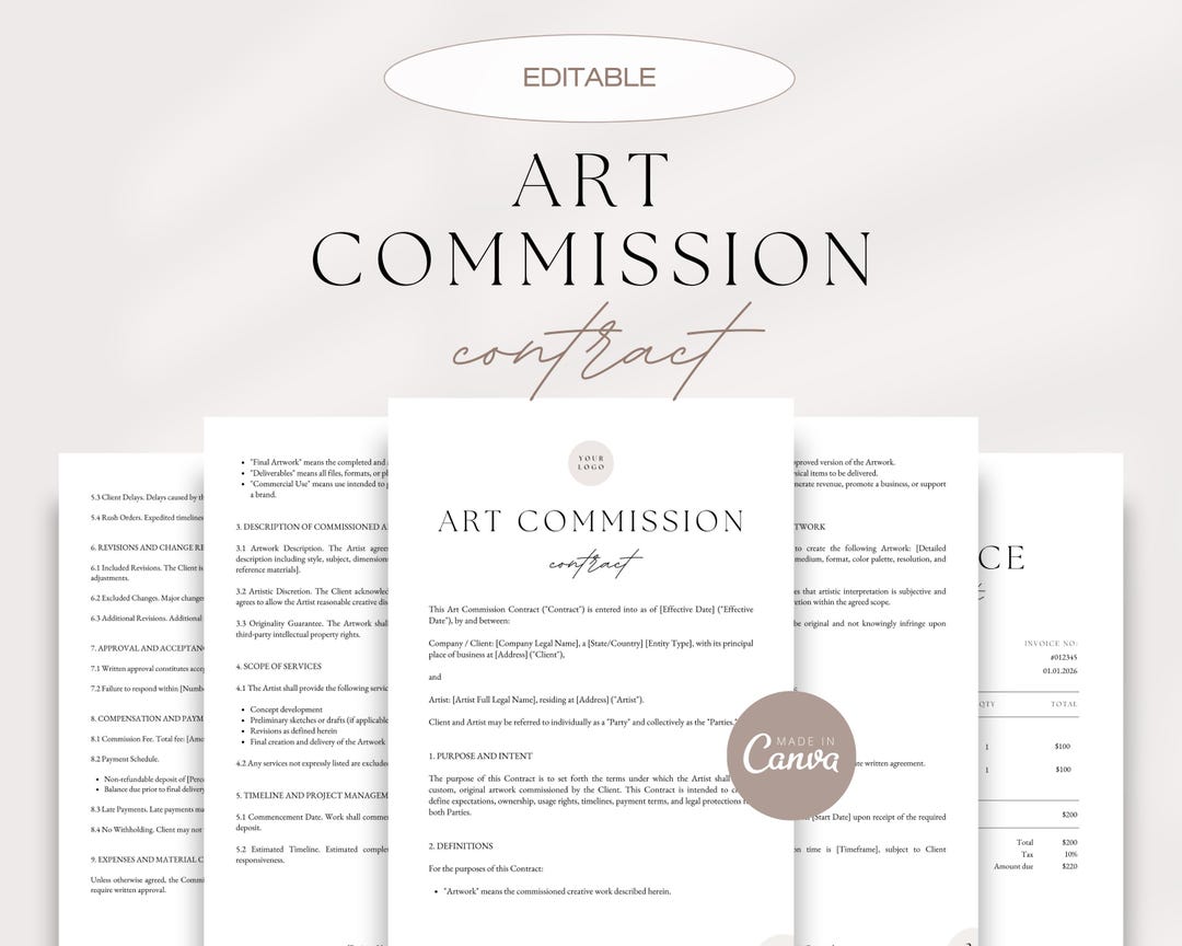 Art Commission Agreement Template, Custom Artwork Client Contract ...