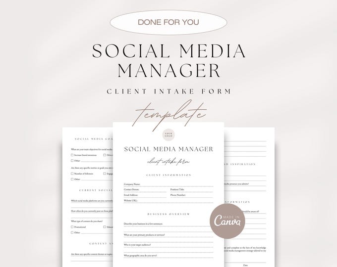 Client Intake Form - Editable - Social Media Management - Digital ...