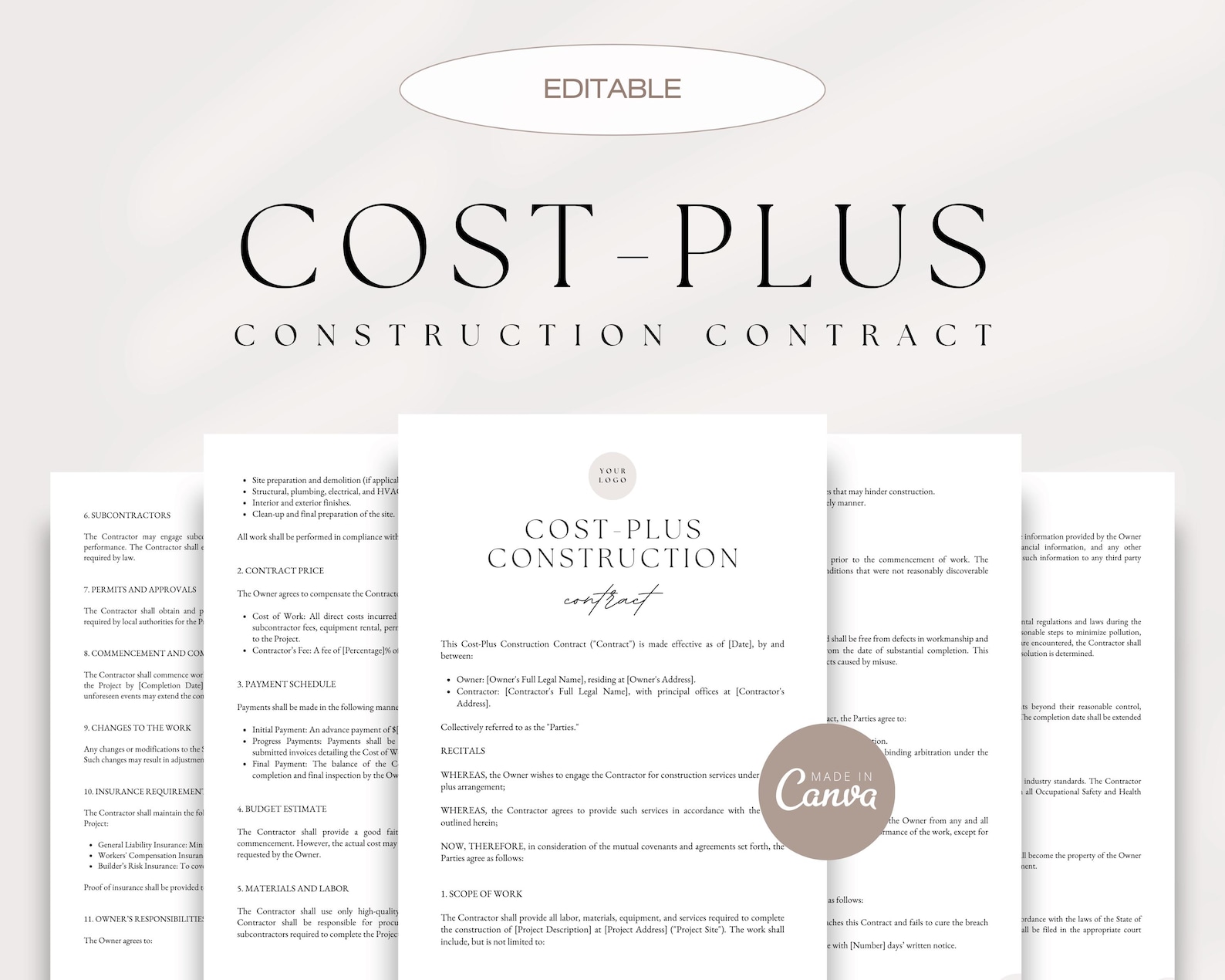 Cost-plus Construction Contract Template, Cost-plus Building Agreement ...