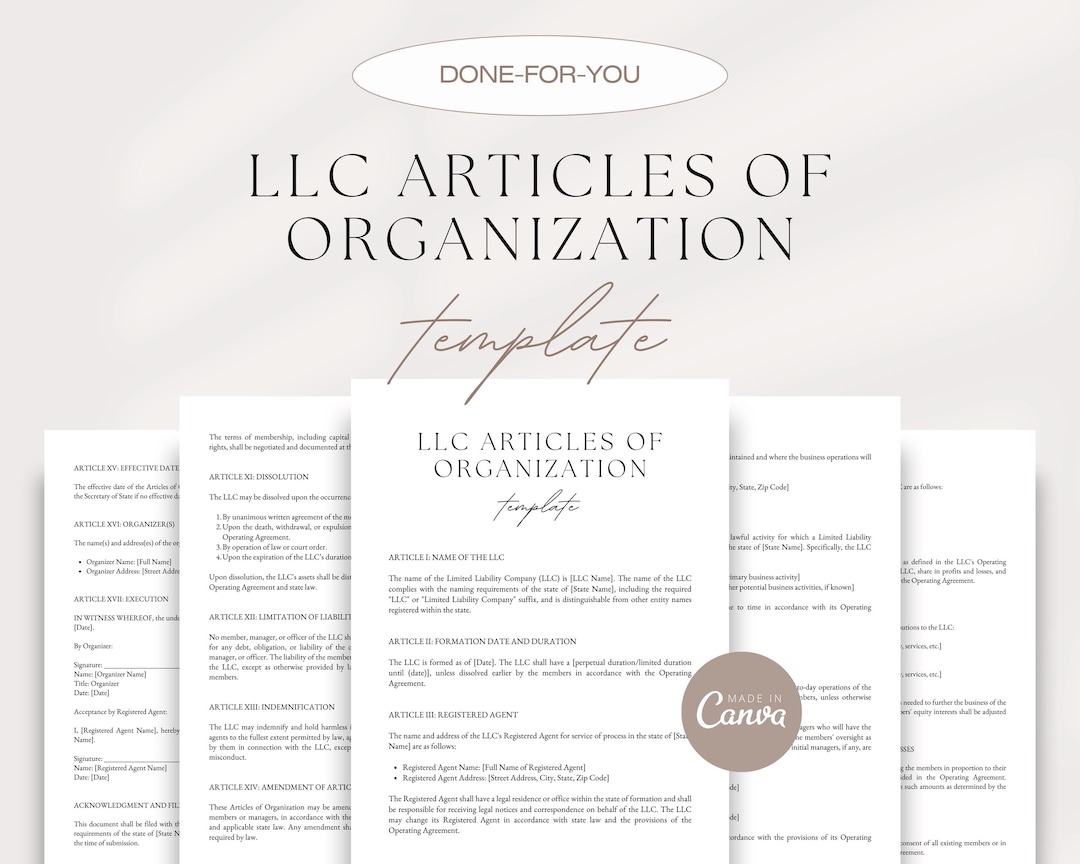 LLC Articles of Organization Template, Professional LLC Registration ...