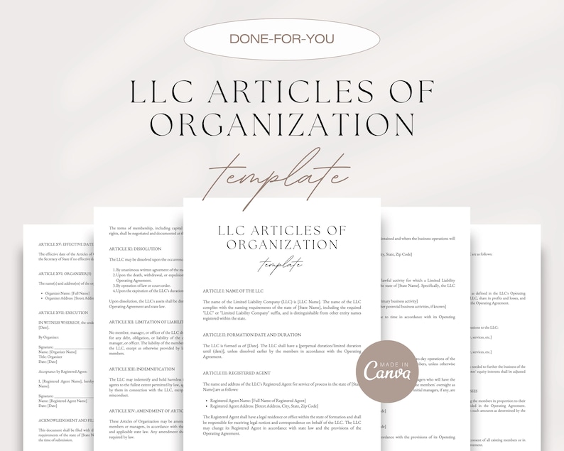LLC Articles of Organization Template, Professional LLC Registration ...