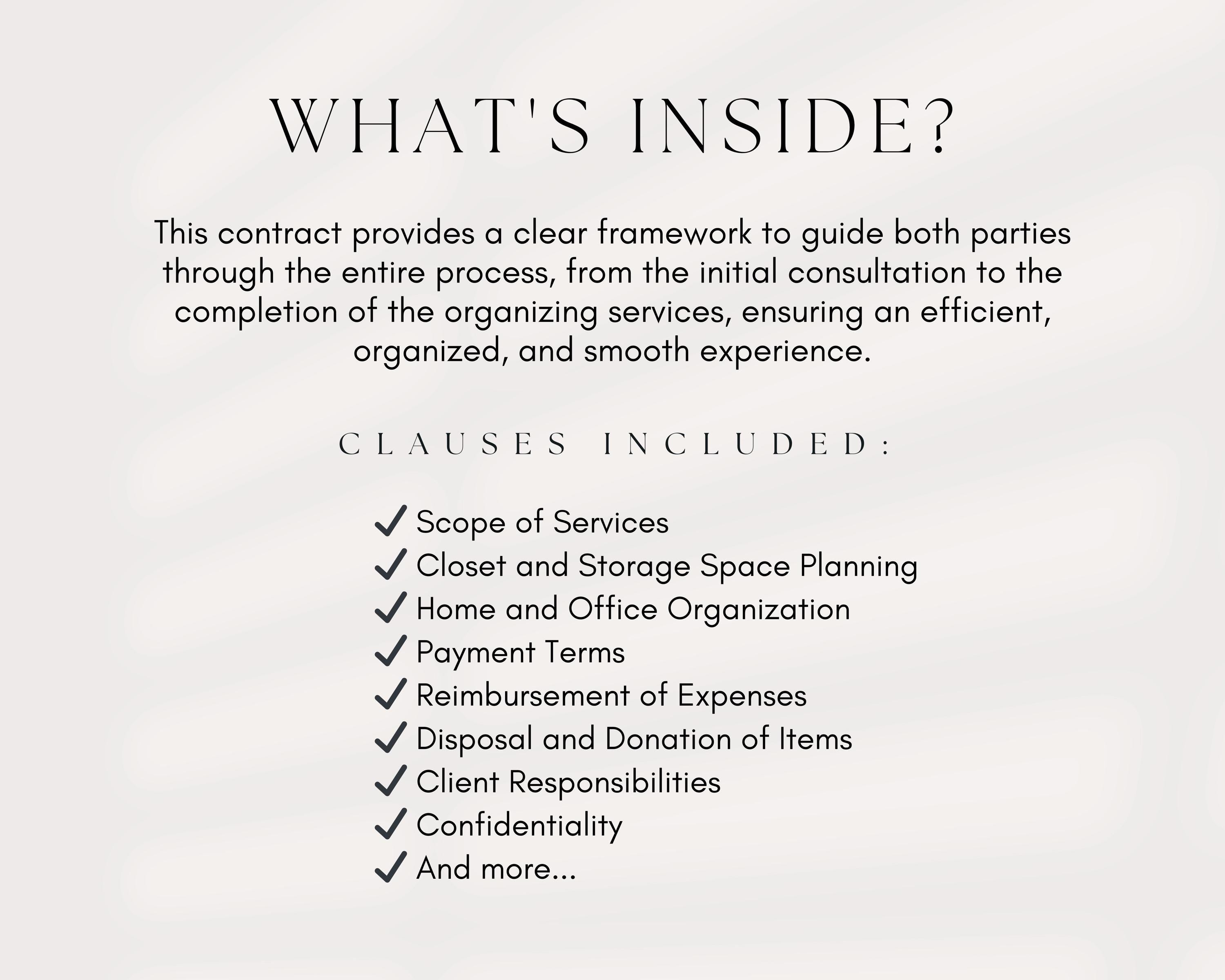 Home Organizer Client Agreement, Professional Organizing Service ...
