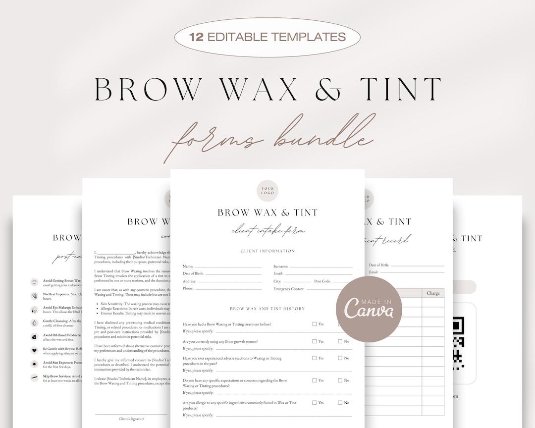 Brow Wax & Tint Forms Bundle, Brow Waxing Consultation Forms, Brow Wax ...