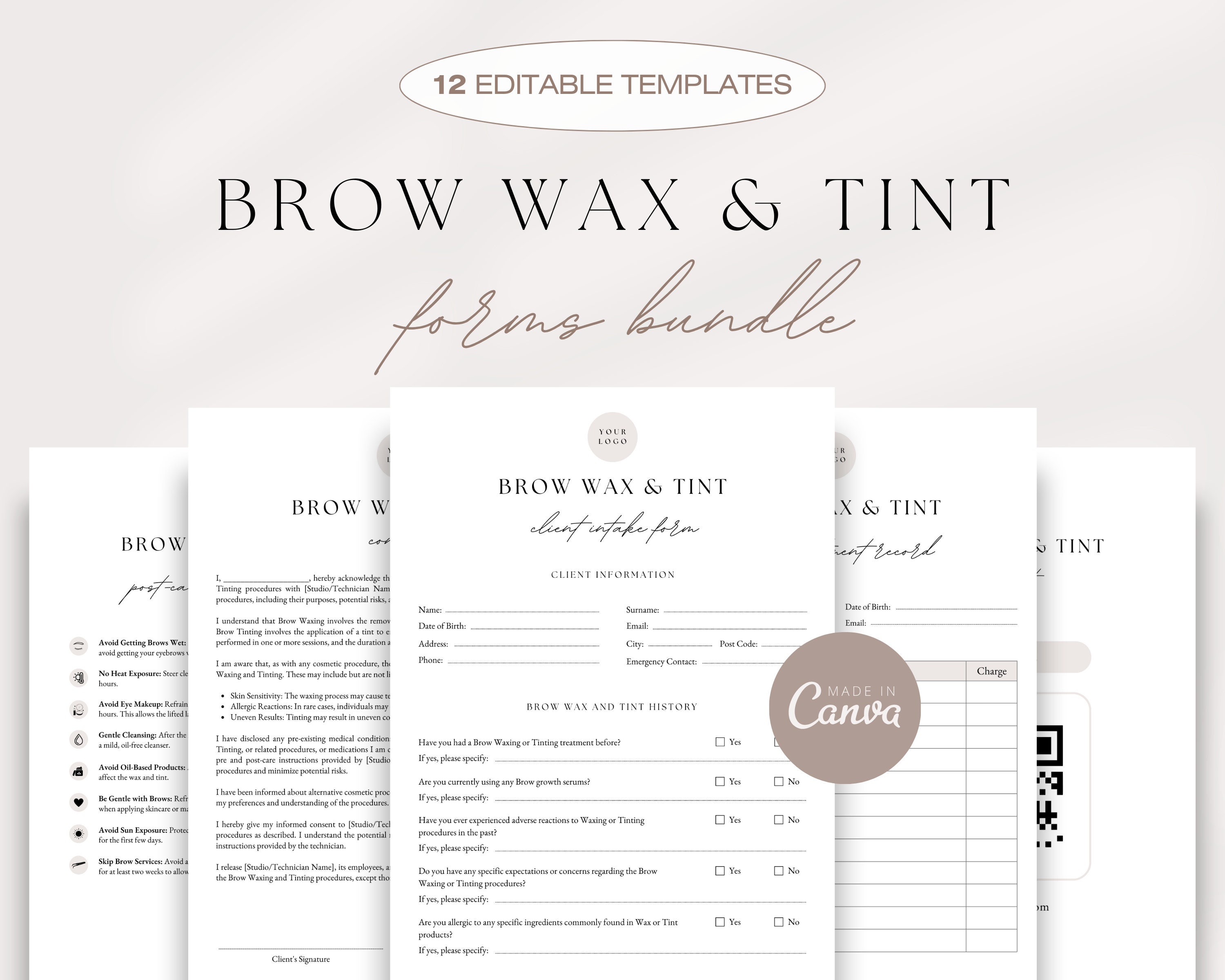 Brow Wax & Tint Forms Bundle, Brow Waxing Consultation Forms, Brow Wax ...