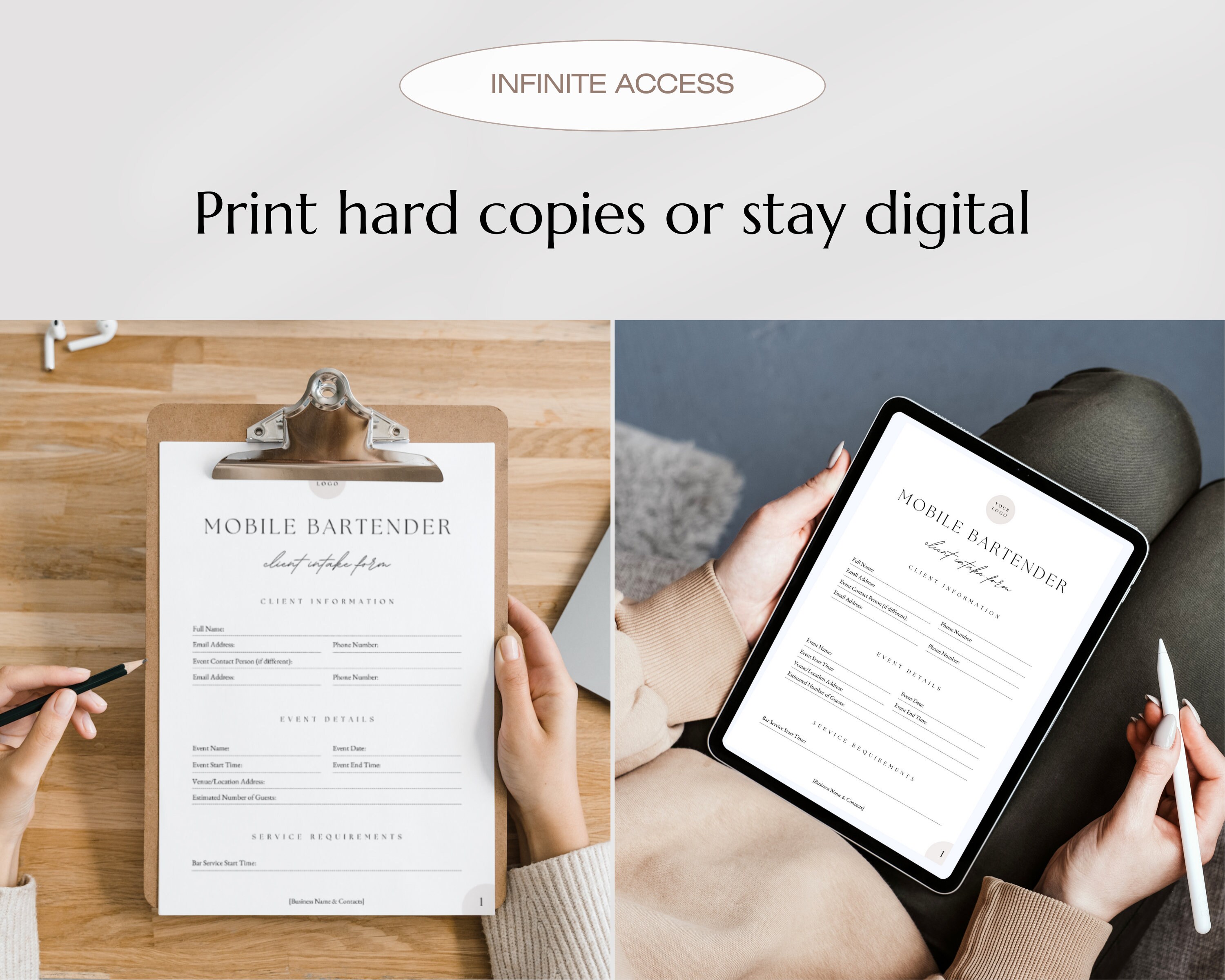 Mobile Bartender Client Intake Form, Mobile Bar Booking Form, Cocktail ...
