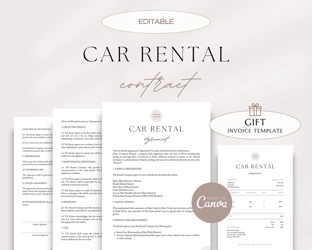 Car Rental Agreement, Car Lease Agreement, Car Rental Contract, Vehicle ...