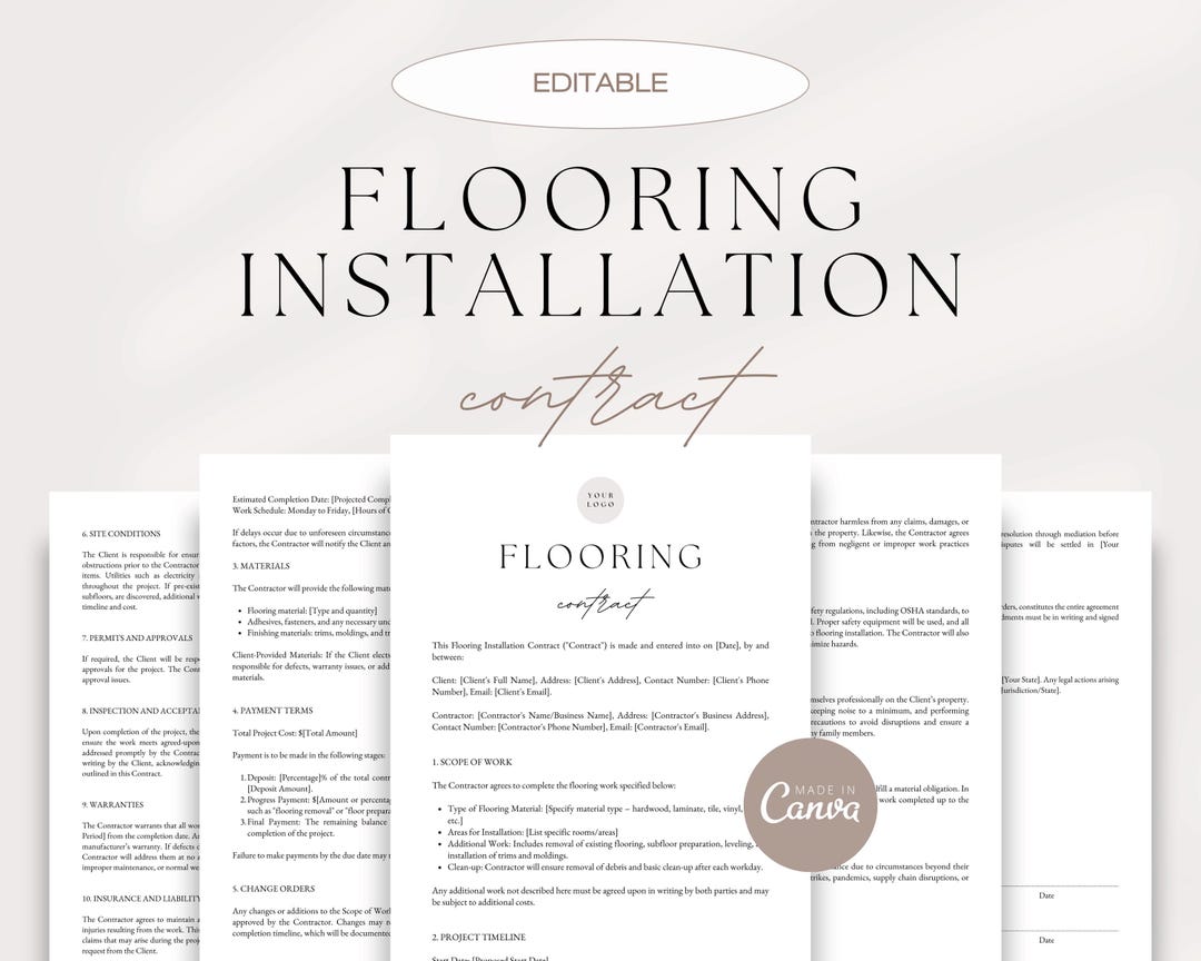 Editable Flooring Installation Contract, Flooring Services Agreement ...