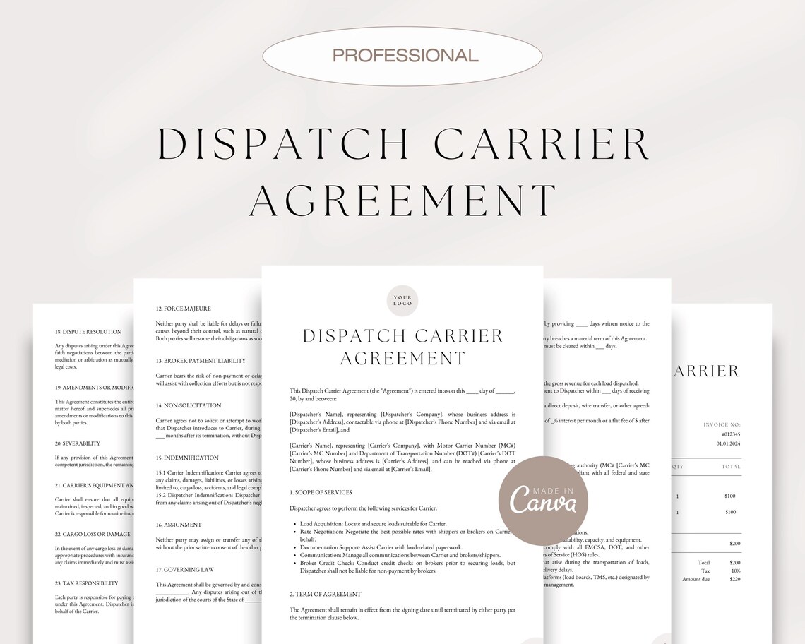 Dispatch Carrier Agreement Template: Logistics & Freight (editable ...