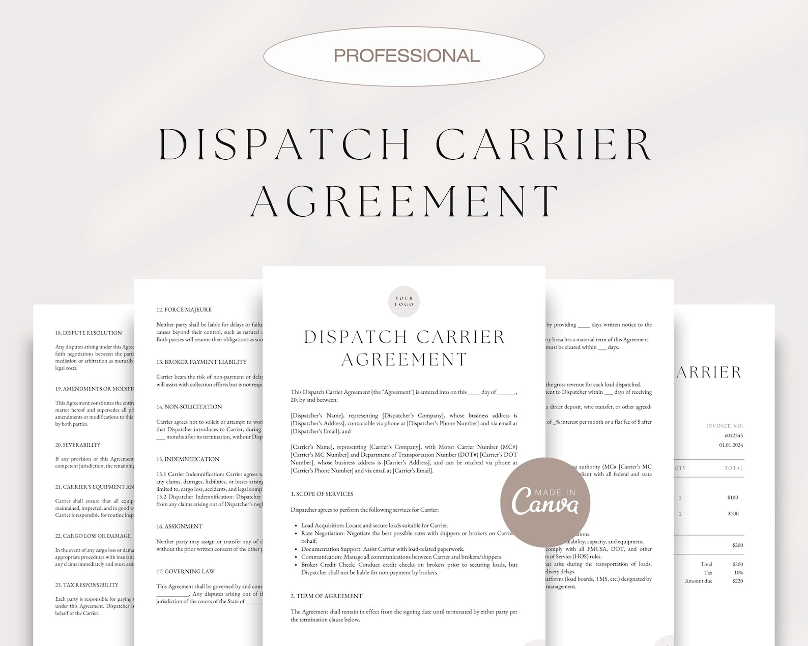 Dispatch Carrier Agreement Template: Logistics & Freight (editable ...