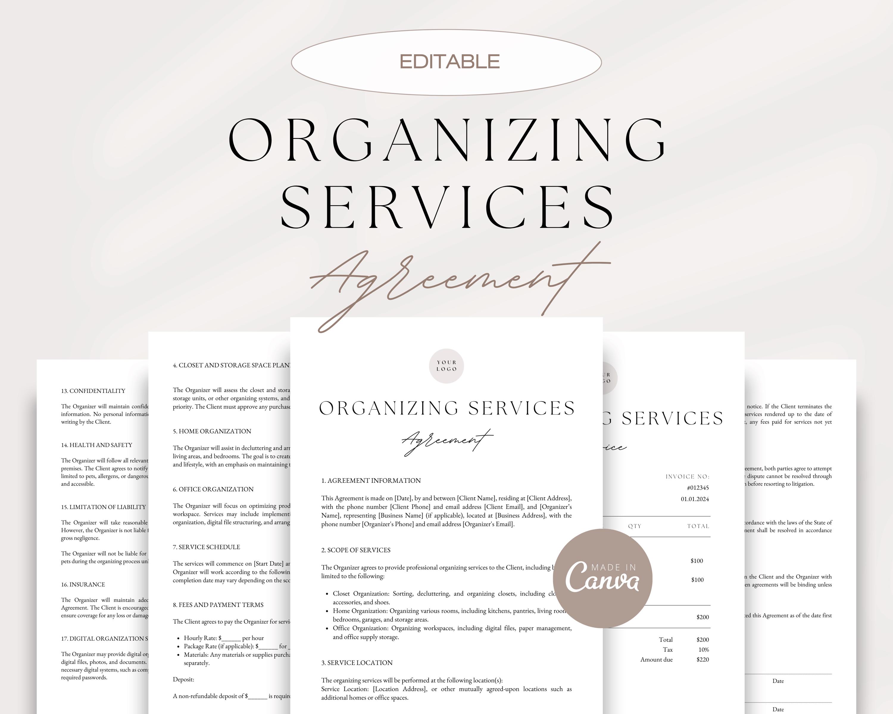 Home Organizer Client Agreement, Professional Organizing Service ...