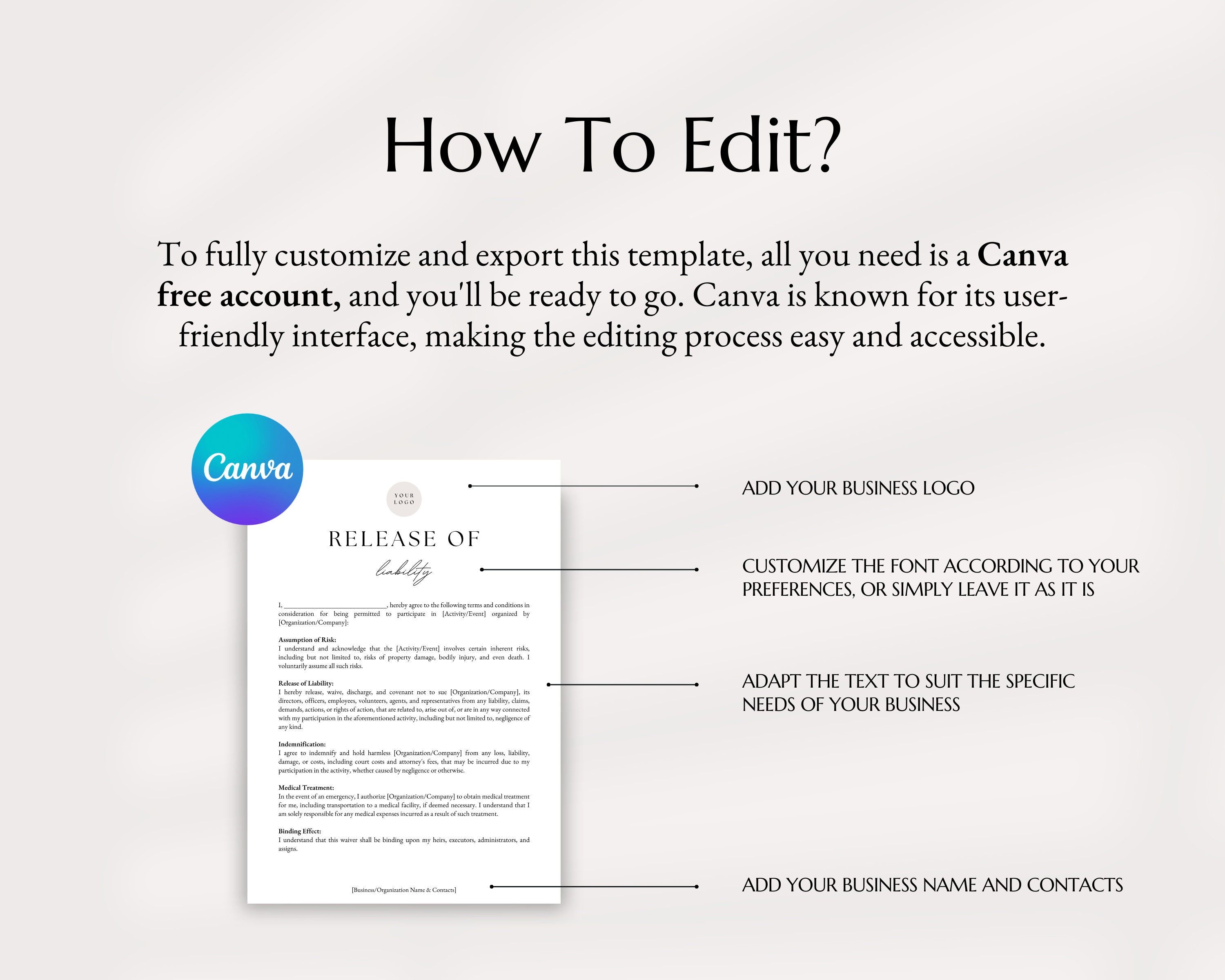 Liability Waiver Template, General Liability Form, Printable Waiver of ...