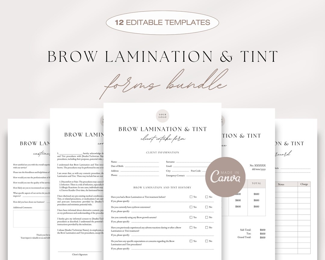 Brow Lamination & Tint Forms Bundle, Brow Lamination Consultation Forms ...