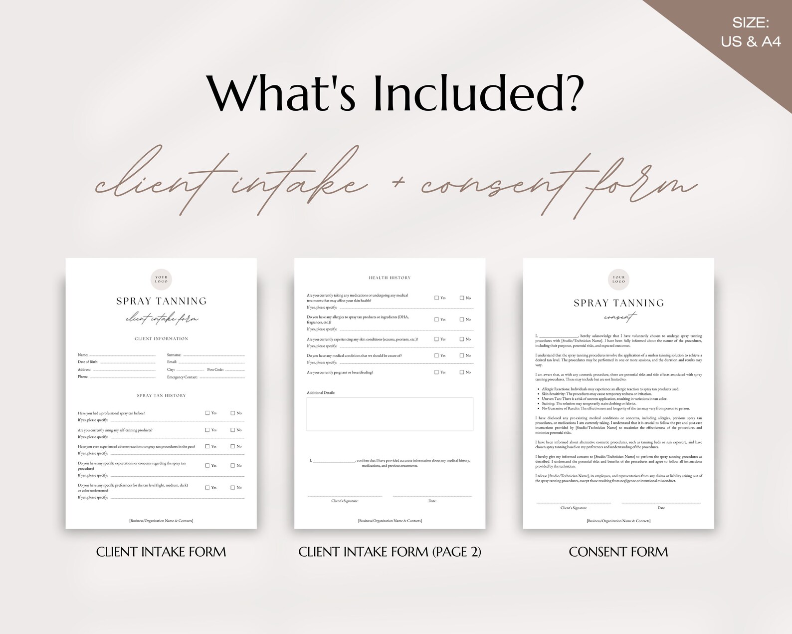 Spray Tanning Client Intake and Consent Form, Spray Tan Consultation ...