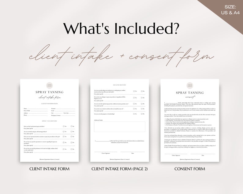 Spray Tanning Client Intake and Consent Form, Spray Tan Consultation ...